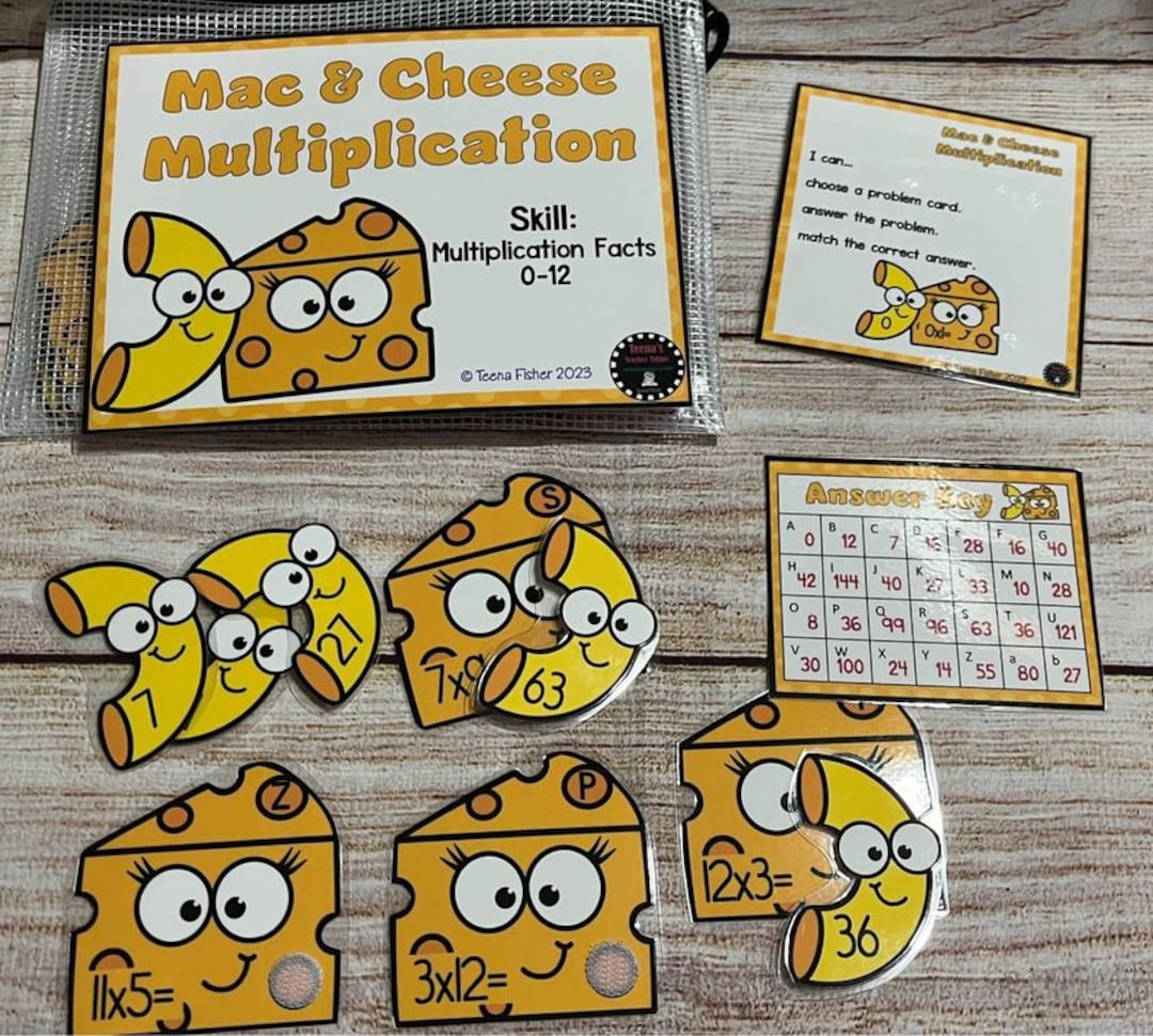Mac and Cheese Multiplication Mixed Facts 0-12 Task Box File Folder ...