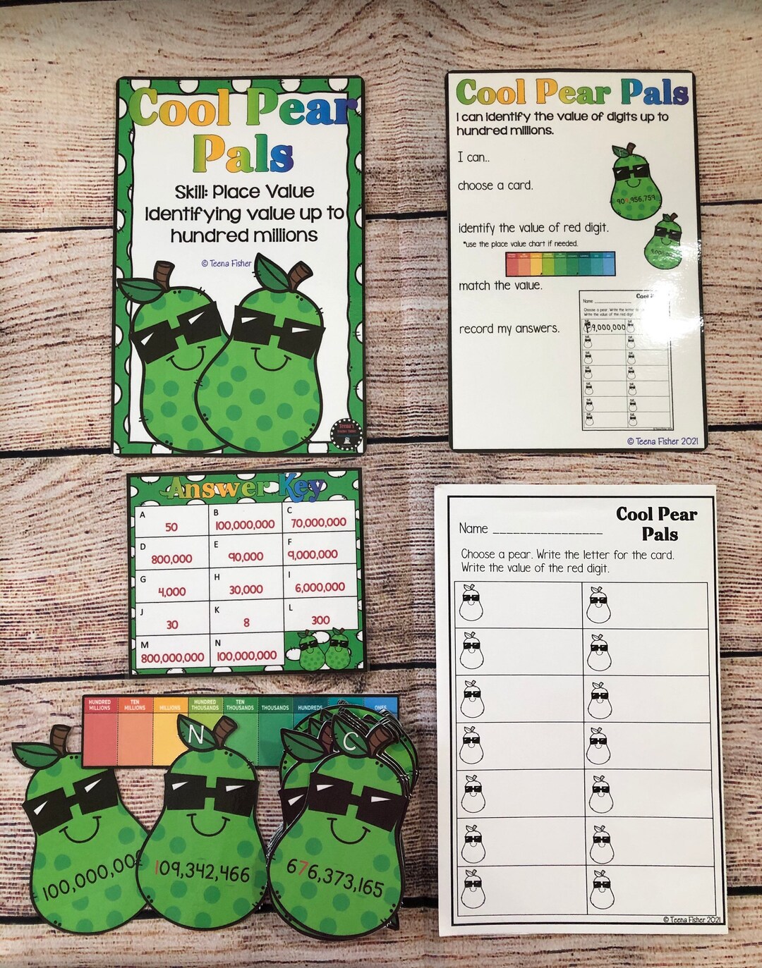 Cool Pear Pals Place Value to Millions Math File Folder Game Center ...