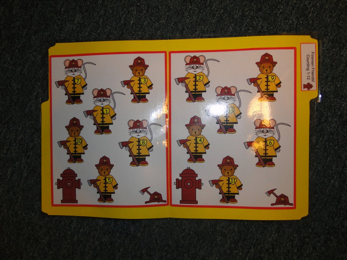 Fireman Friends Counting 1-12 Math File Folder Game Center Teacher ...
