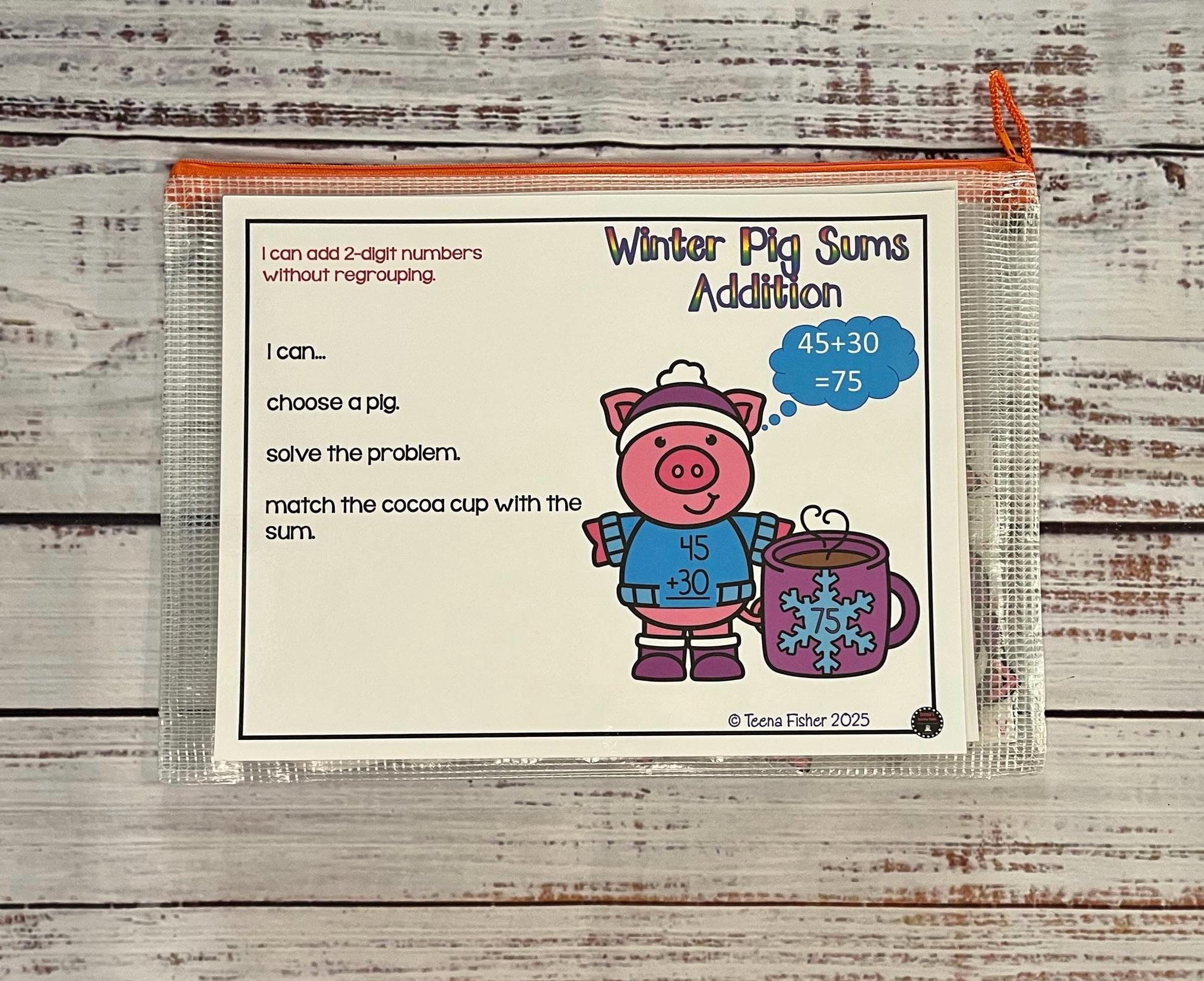 Winter Pig Sums 2 Digit Addition No Regrouping First Second Grade Math ...