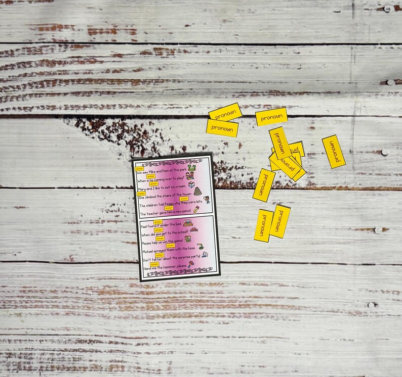 Pronoun Identification File Folder Game Literacy Center Grammar First ...