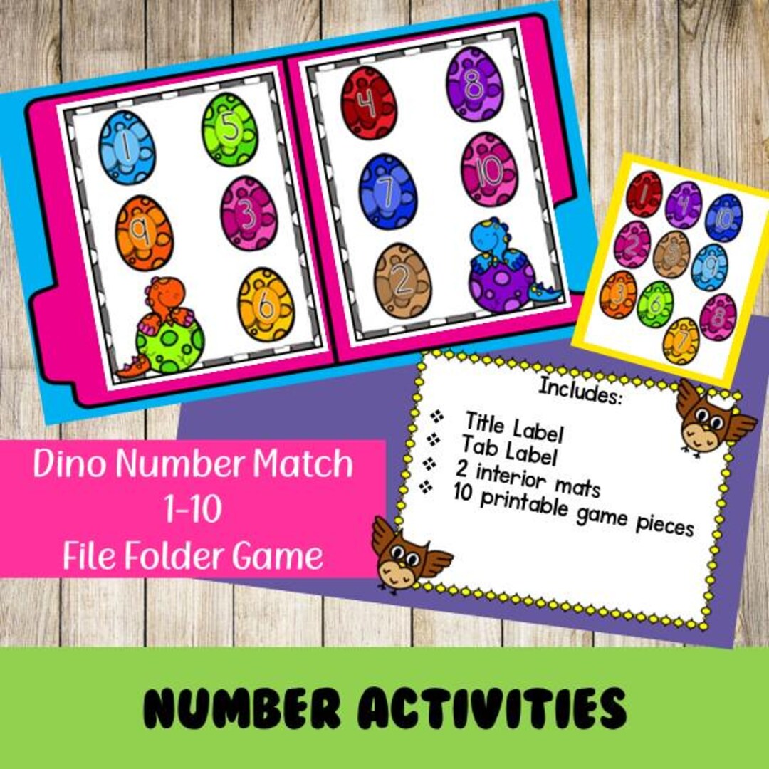 Bundle of 10 Dinosaur Themed Number Match 1-100 File Folder Games ...