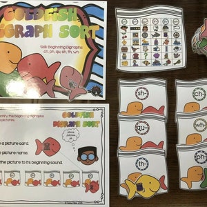 Goldfish Beginning Digraphs Sort Phonics Game Center Literacy Bag ...
