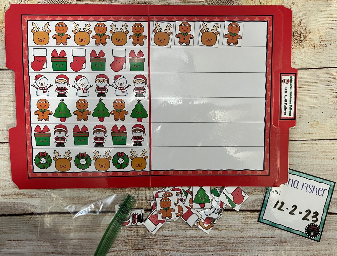 Whimsical Christmas ABAB Patterns File Folder Game Kindergarten ...