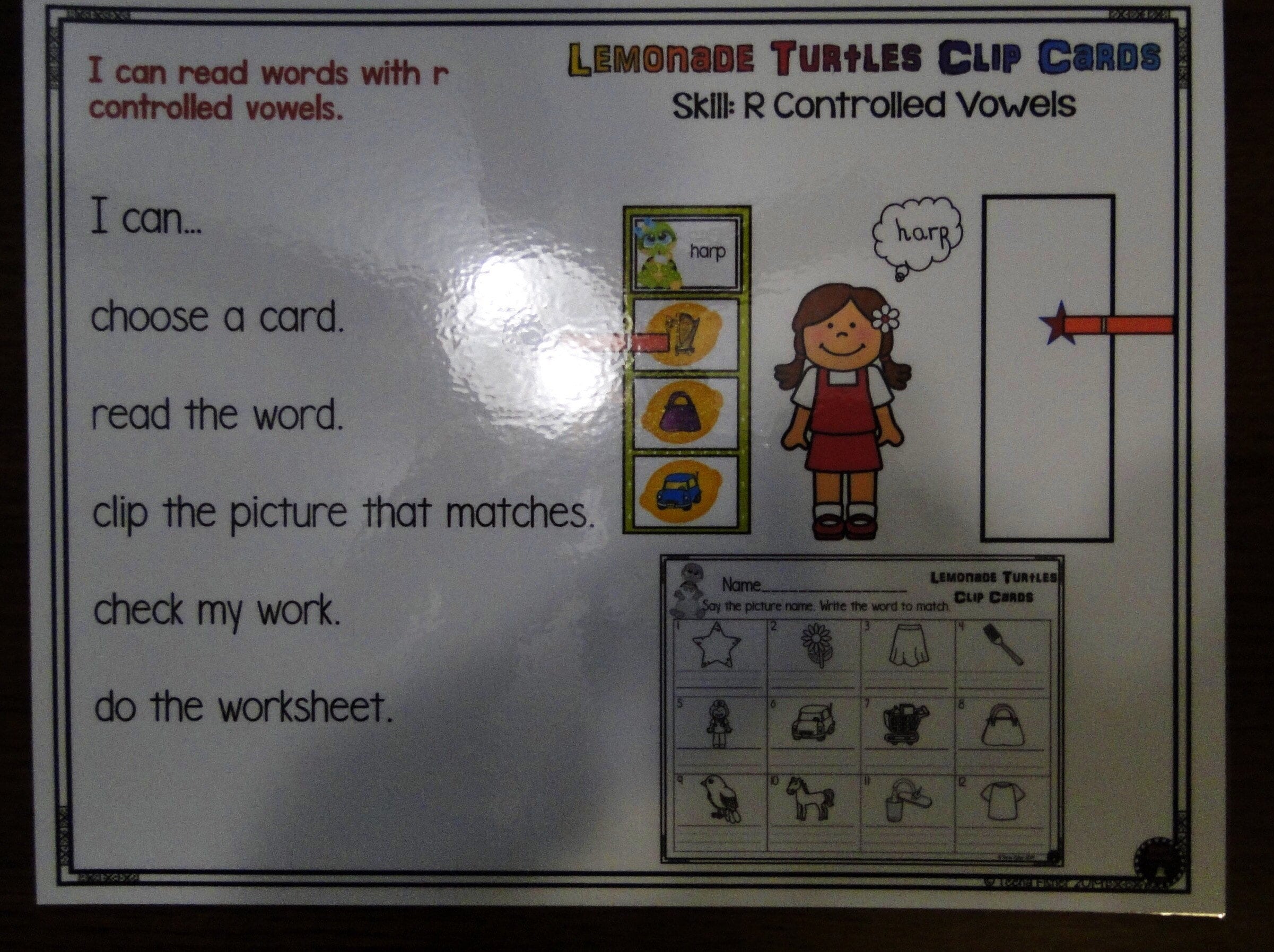 Lemonade Turtle R Controlled Vowels Clip Cards Literacy - Etsy