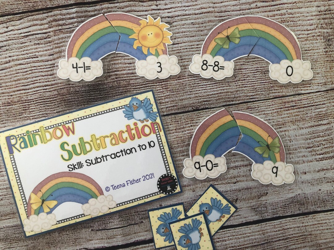 Rainbow Subtraction to 10 Spring Math File Folder Games Center Teacher ...