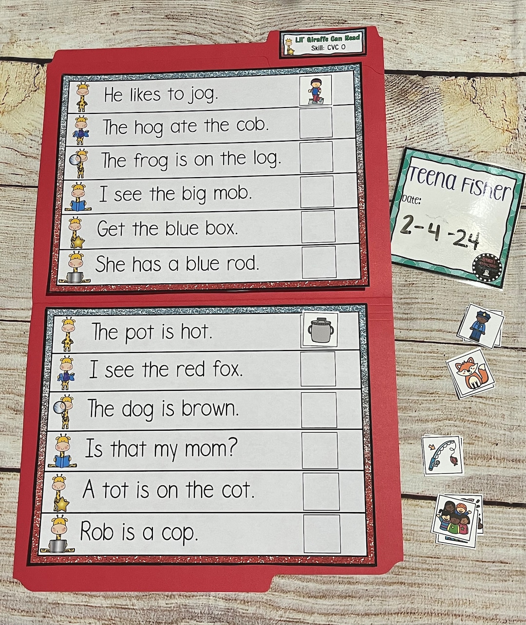 Lil' Giraffe Can Read CVC Short O Sentences Word Families Phonics Match ...