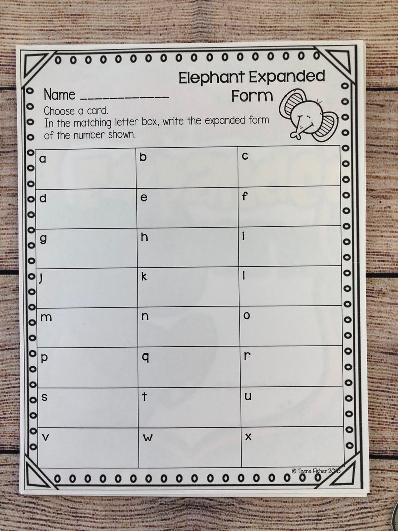 Elephant Expanded Form Math File Folder Game Center Teacher - Etsy