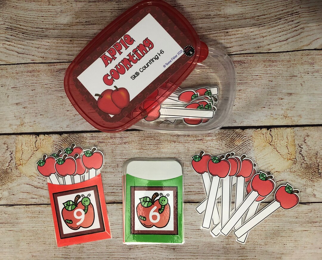 Apple Pockets Counting Math File Folder Game Center Teacher Resource ...