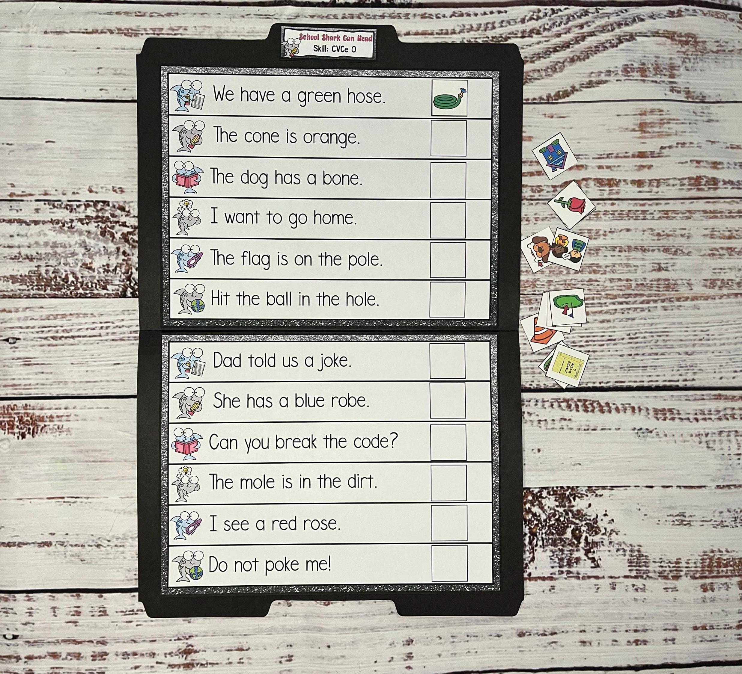 School Shark Can Read Cvce Long O Sentences Word Families Phonics Match ...