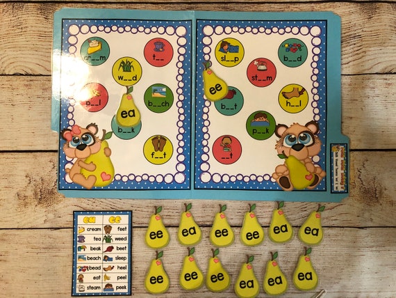 Pear Bear Long Vowels Teams E Literacy File Folder Game Words - Etsy