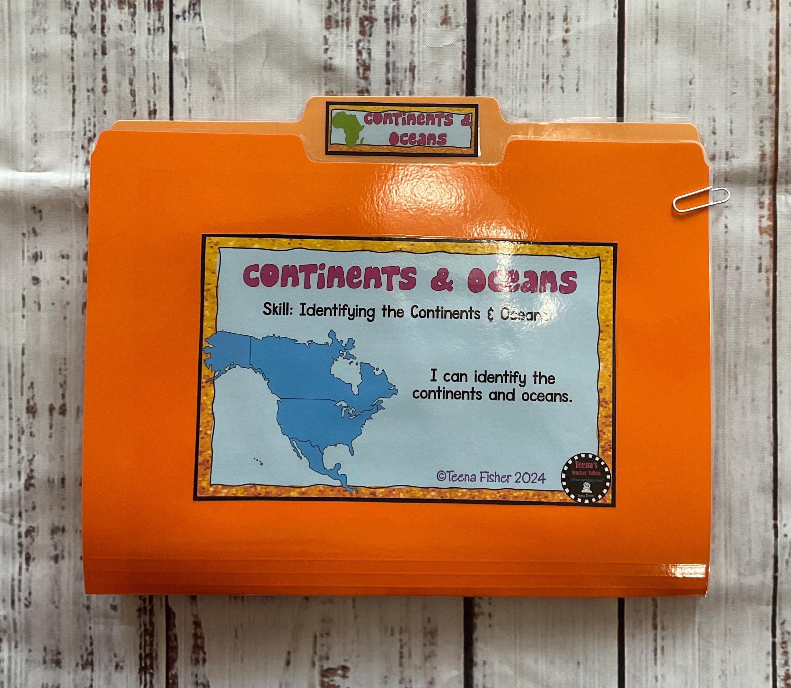 Continents and Oceans Geography Social Studies File Folder Game Task ...