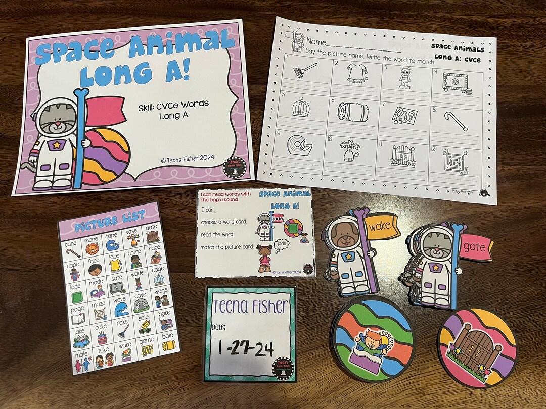 Space Animals Cvce Long A Words Match Phonics Short Vowel Kindergarten ...