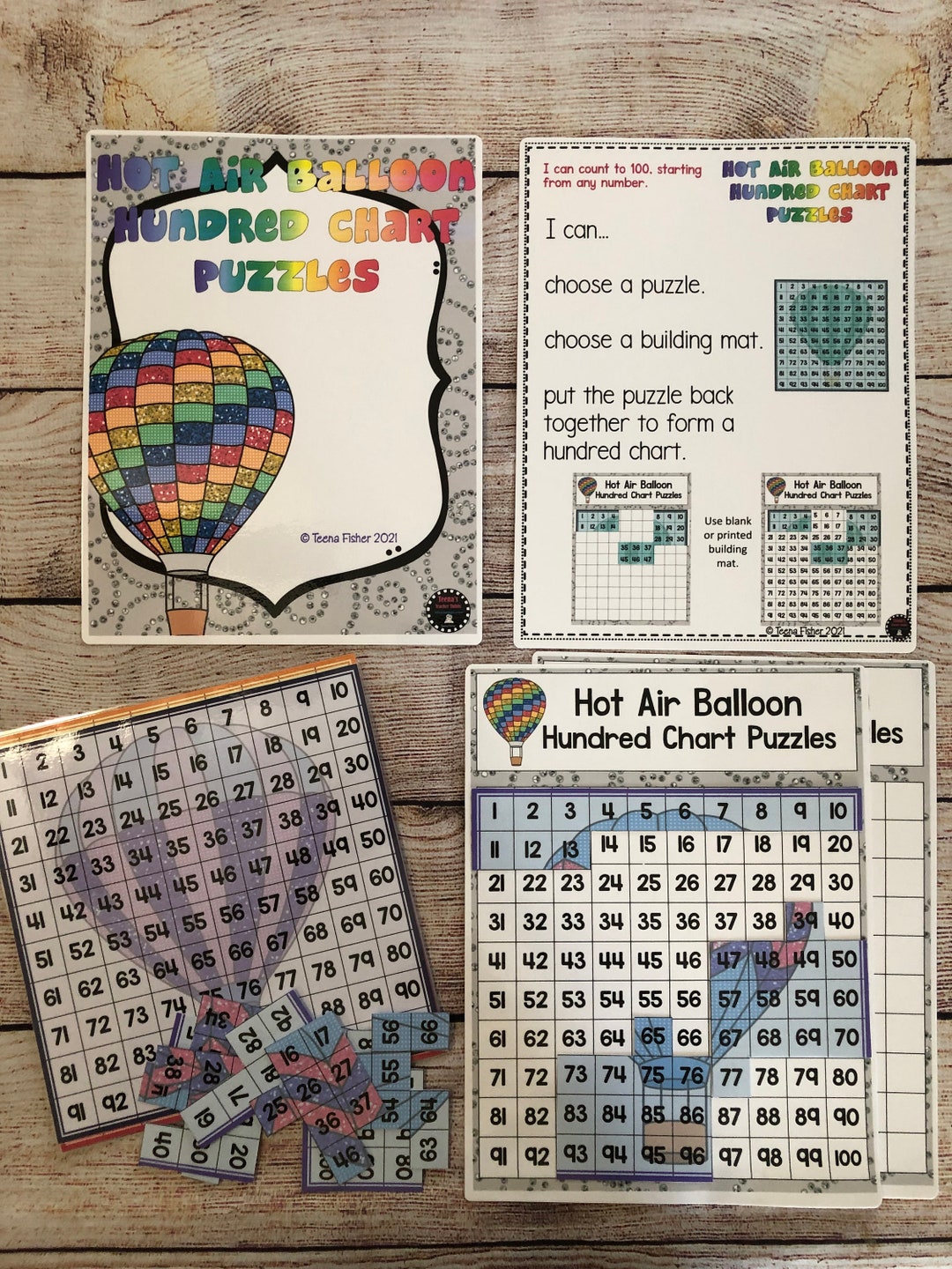 Hot Air Balloon Hundreds Charts Puzzles Number Order Task Box First ...