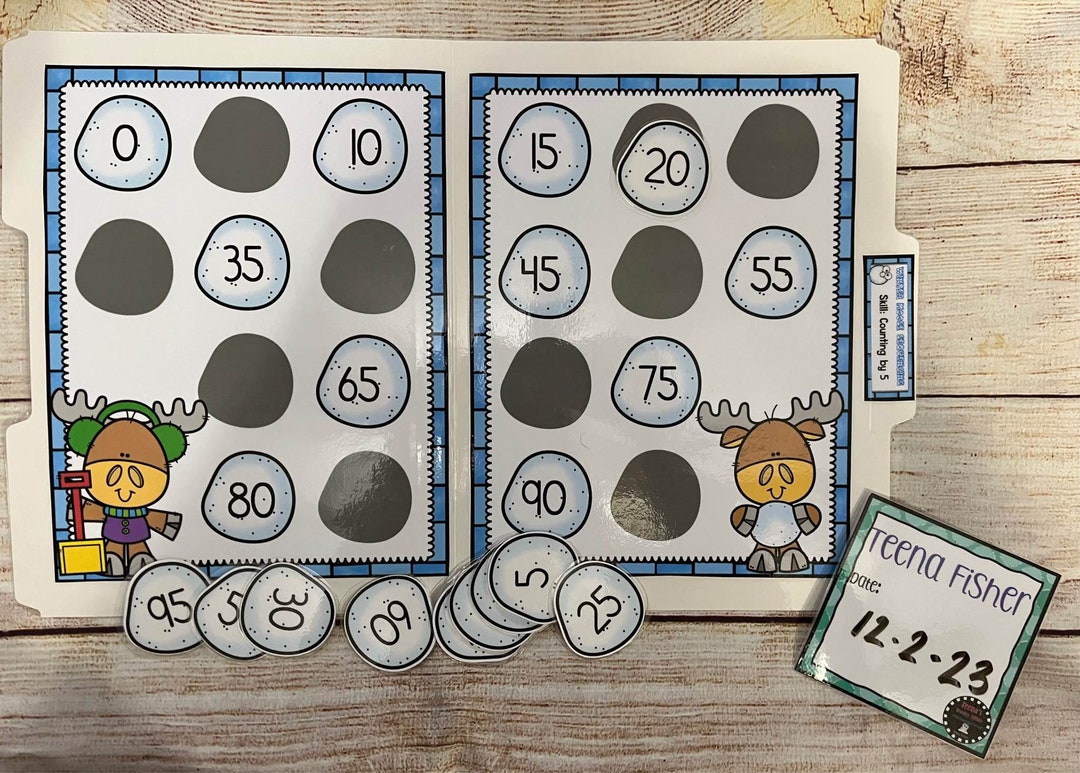 Winter Moose Counting by 5s File Folder Game 5~95 Kindergarten First ...