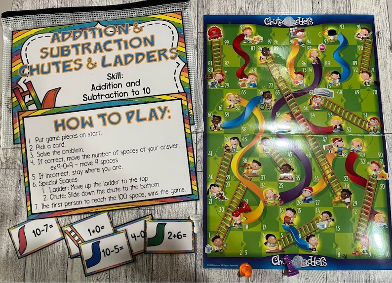 Chutes & Ladders Addition Subtraction to 10 Math File Folder Games ...
