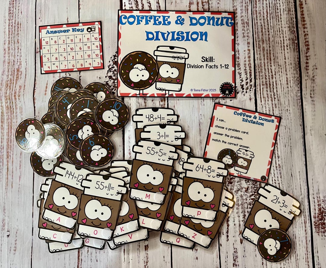 Coffee & Donuts Division Task Box File Folder Game Literacy Center Math ...