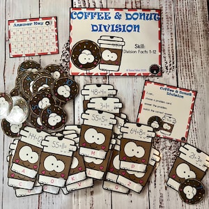 Coffee & Donuts Division Task Box File Folder Game Literacy Center Math ...