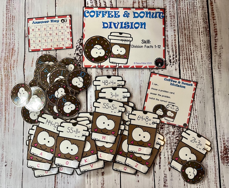 Coffee & Donuts Division Task Box File Folder Game Literacy Center Math ...
