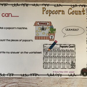 Popcorn Counting 1-20 Preschool Kindergarten Montessori Learning ...