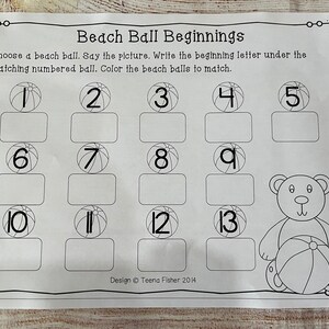 Beachball Beginning Sounds Literacy Phonics File Folder Game Center ...