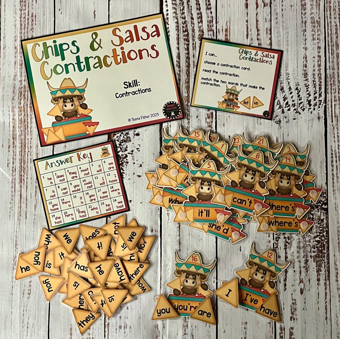 Chips & Salsa Contractions Grammar Language Arts File Folder Game First ...