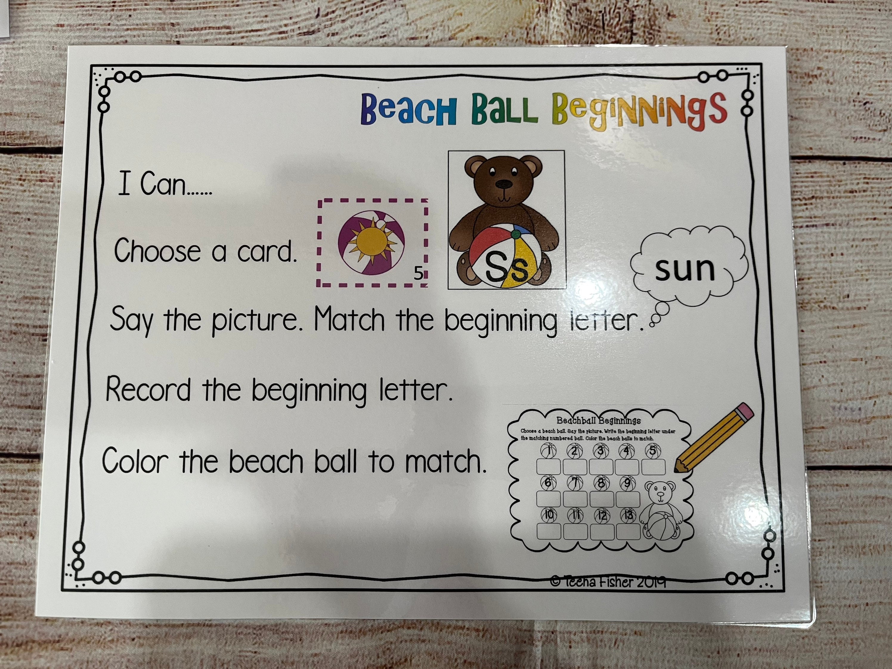 Beachball Beginning Sounds Literacy Phonics File Folder Game Center ...