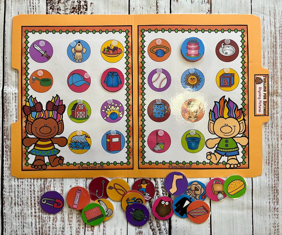Trolling for Rhymes Phonics File Folder Game Center Teacher Resource ...