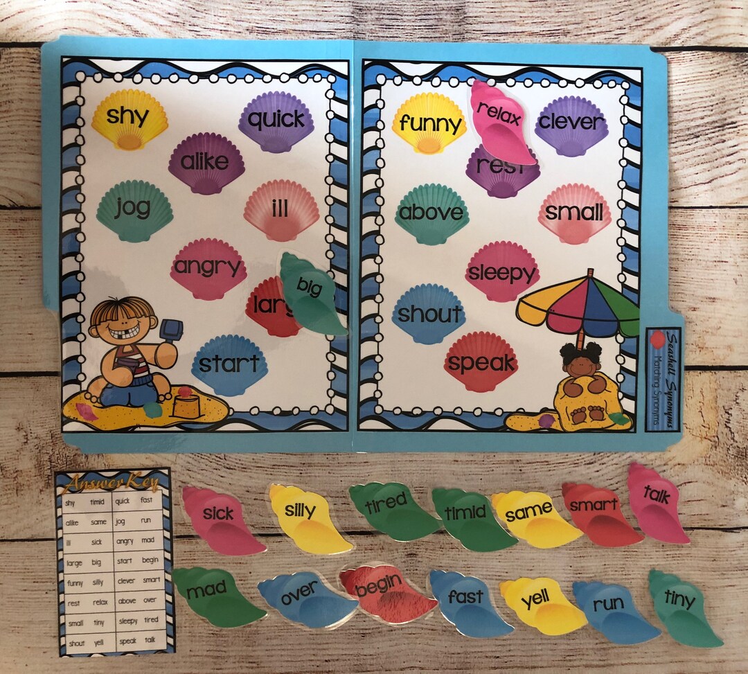 Seashell Synonyms Phonics Language Arts File Folder Game First Grade ...