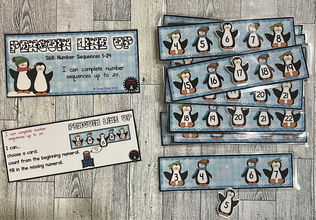 Penguin Line-up Winter Number Sequencing 1-24 Homeschool Kindergarten ...