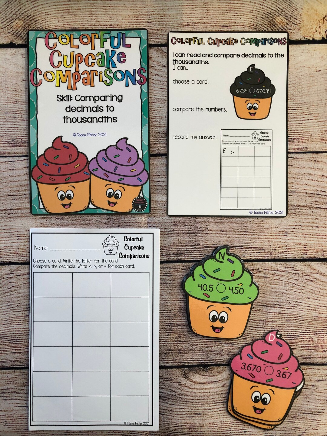 Colorful Cupcake Comparisons Comparing Decimals Math File Folder Game ...