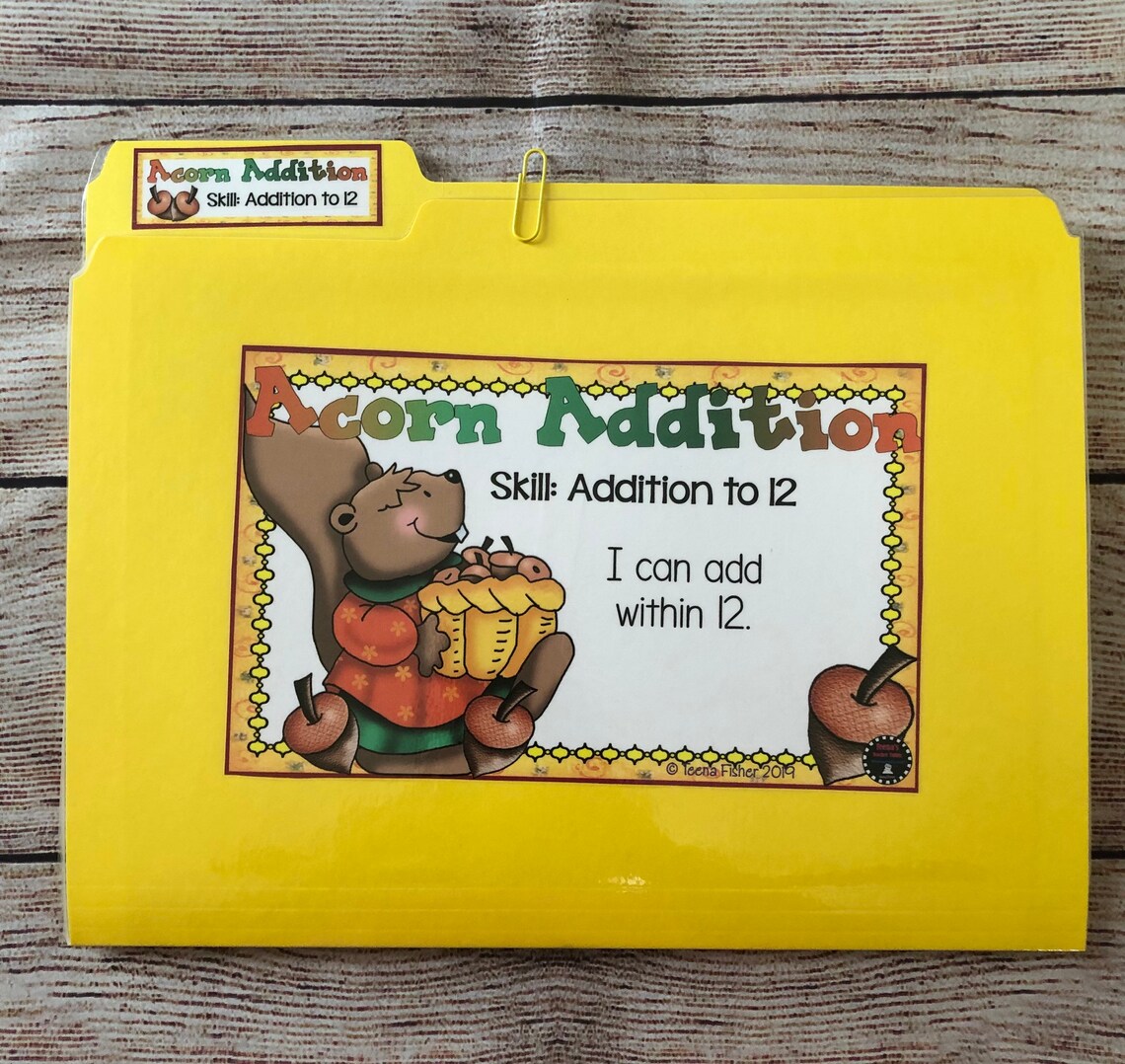 Acorn Addition Math File Folder Game Center Teacher Resource | Etsy