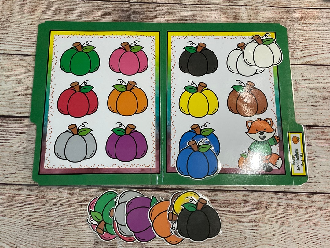 Fall Fox Pumpkin Color Match Math File Folder Game Center Teacher ...