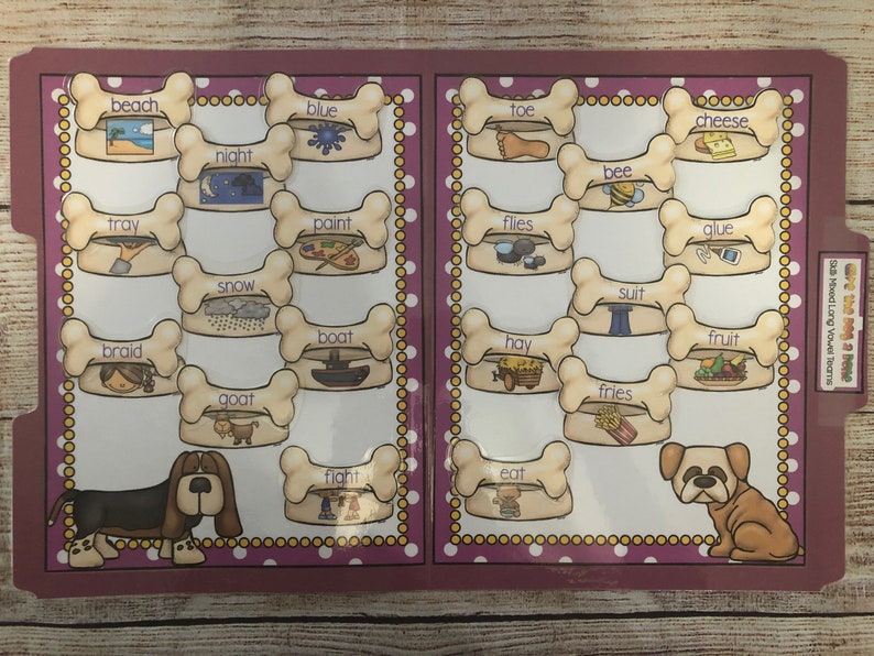 Give the Dog a Bone Long Vowel Teams Literacy Phonics File Folder Game ...