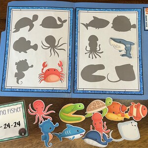 Ocean Creatures Shadow Match File Folder Game Pre-k Visual ...