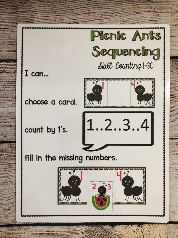 Picnic Ants Sequencing Counting 1-30 Math Centers Kindergarten Number ...