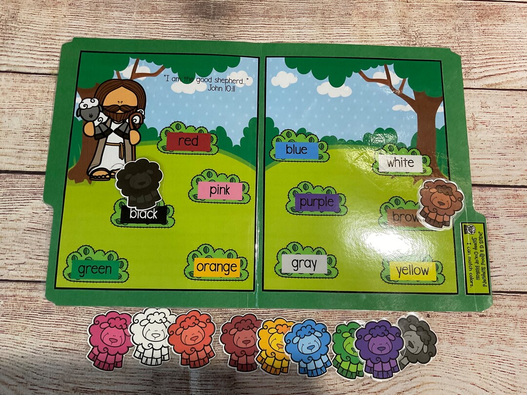Jesus Good Shephard Sheep Color Match File Folder Game Center Teacher ...