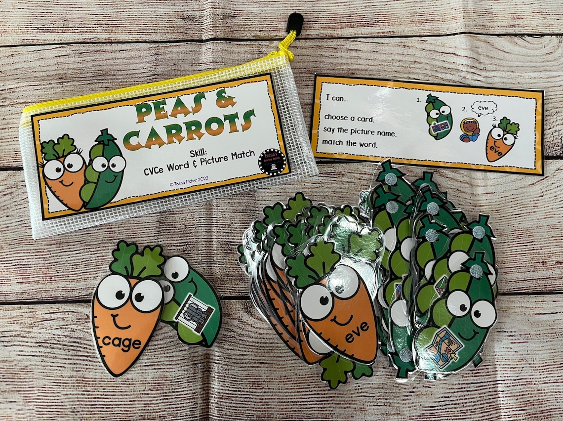 Peas & Carrots Cvce Words Match Phonics Long Vowel Kindergarten First ...