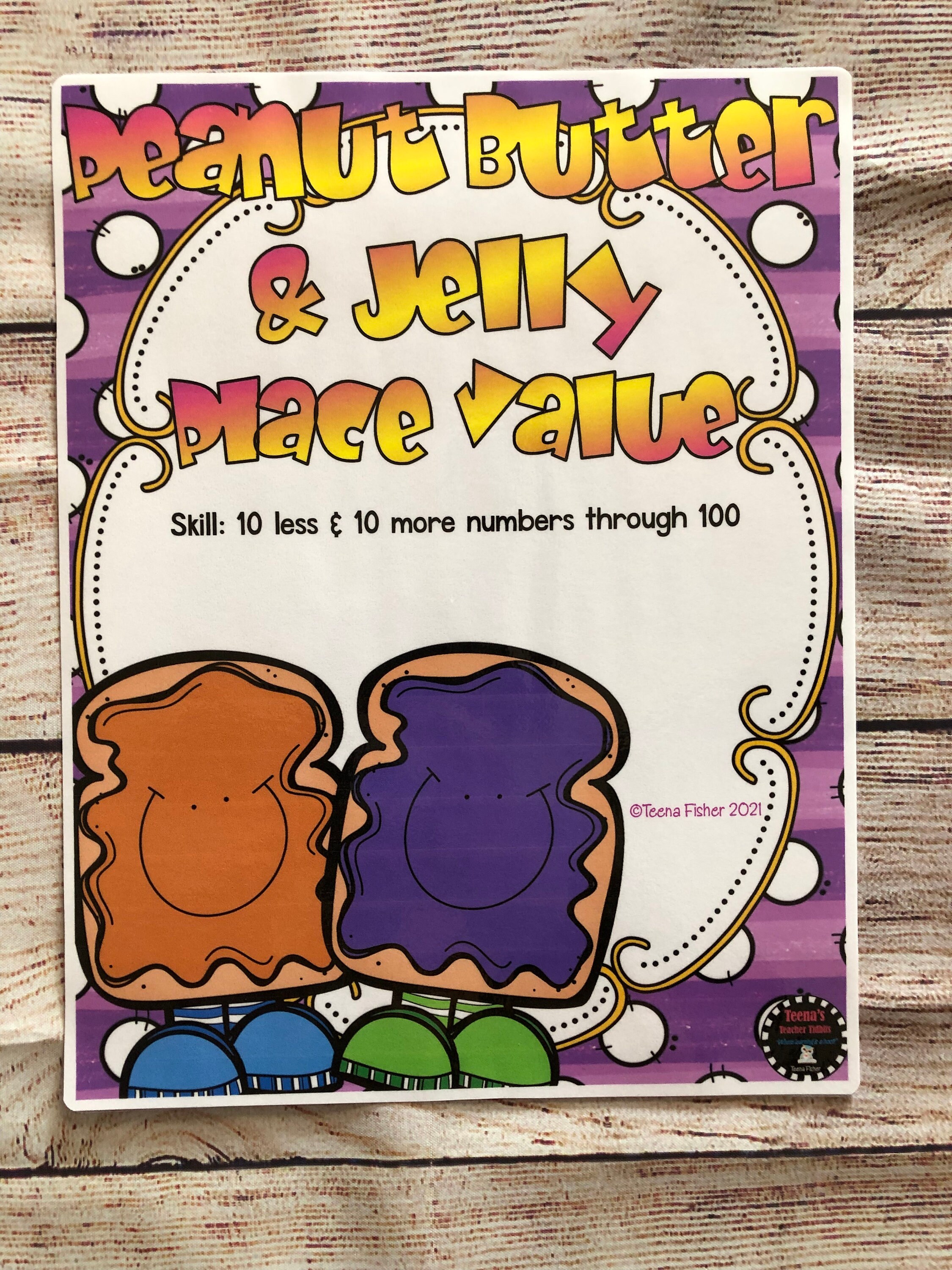 Peanut Butter Jelly Place Value Base 10 More Less Number Sense Math ...