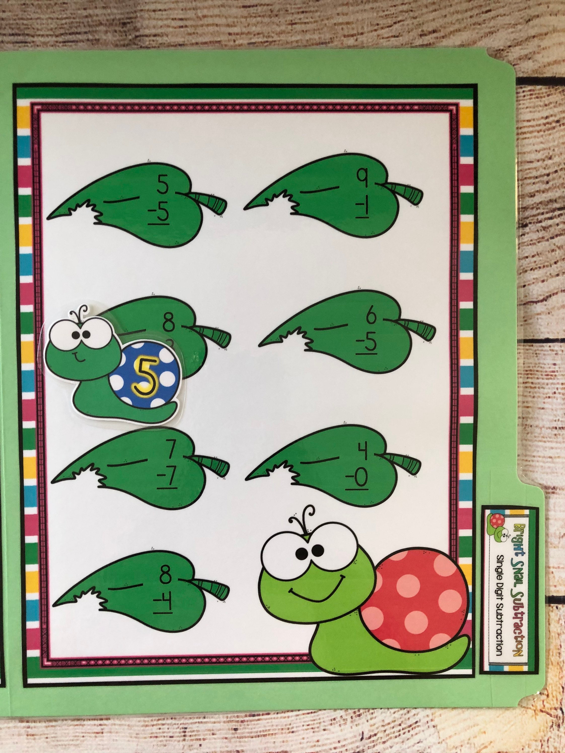Bright Snail Single Digit Subtraction Teacher Made Math File - Etsy