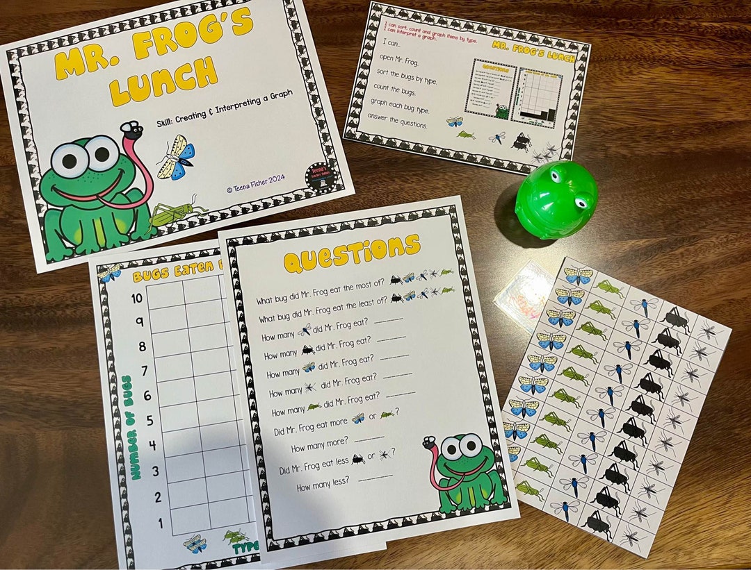 Mr. Frog's Lunch Graphing Math Center Activity Homeschool First Grade ...