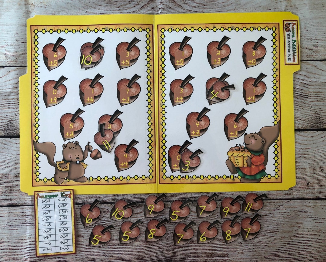 Acorn Addition Math File Folder Game Center Teacher Resource Fall First ...