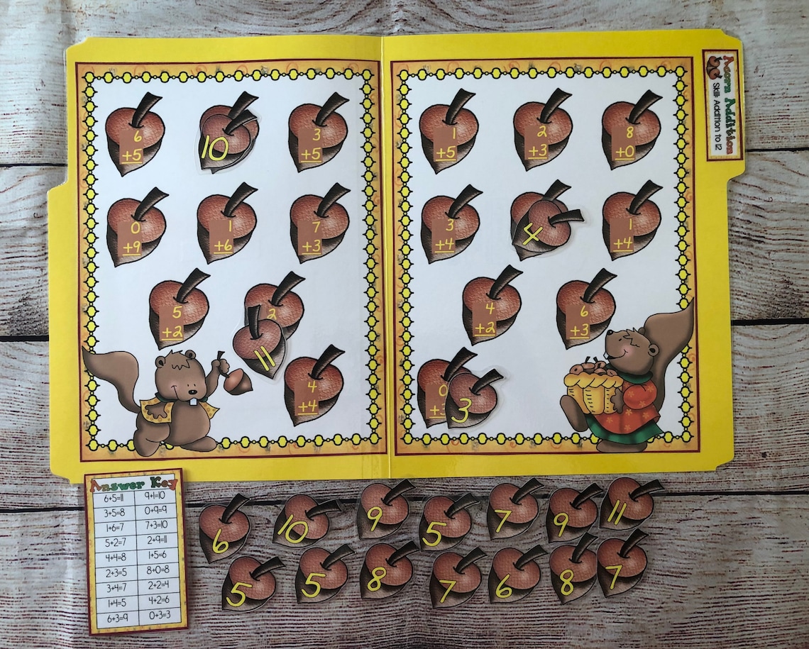 Acorn Addition Math File Folder Game Center Teacher Resource | Etsy