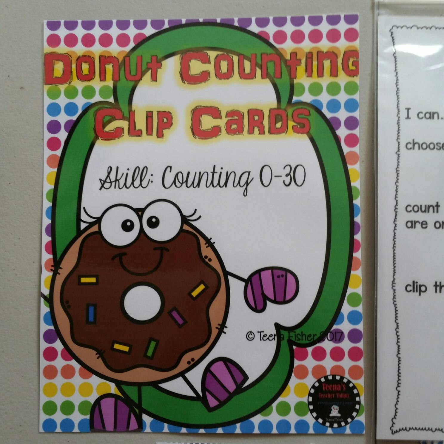 Donut Pal Contando 0-30 Tarjetas con Clip Preescolar Kindergarten ...
