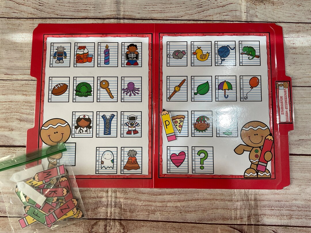 Gingerbread Writer Beginning Sounds Pictures File Folder Game Literacy ...