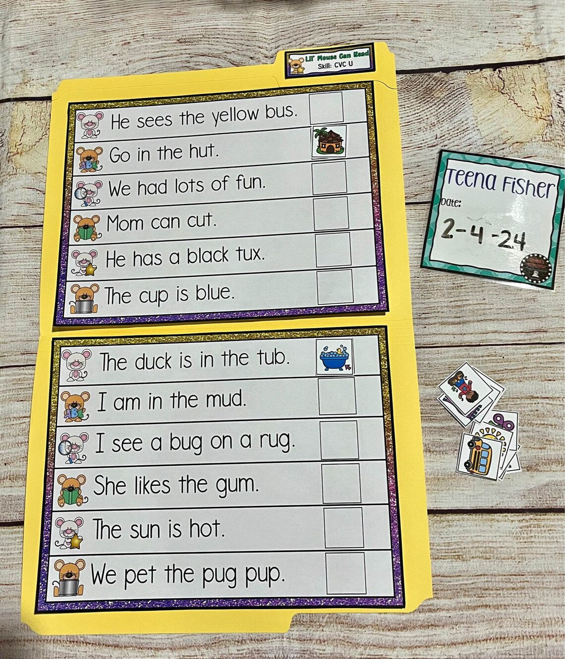 Lil' Mouse Can Read CVC Short U Sentences Word Families Phonics Match ...