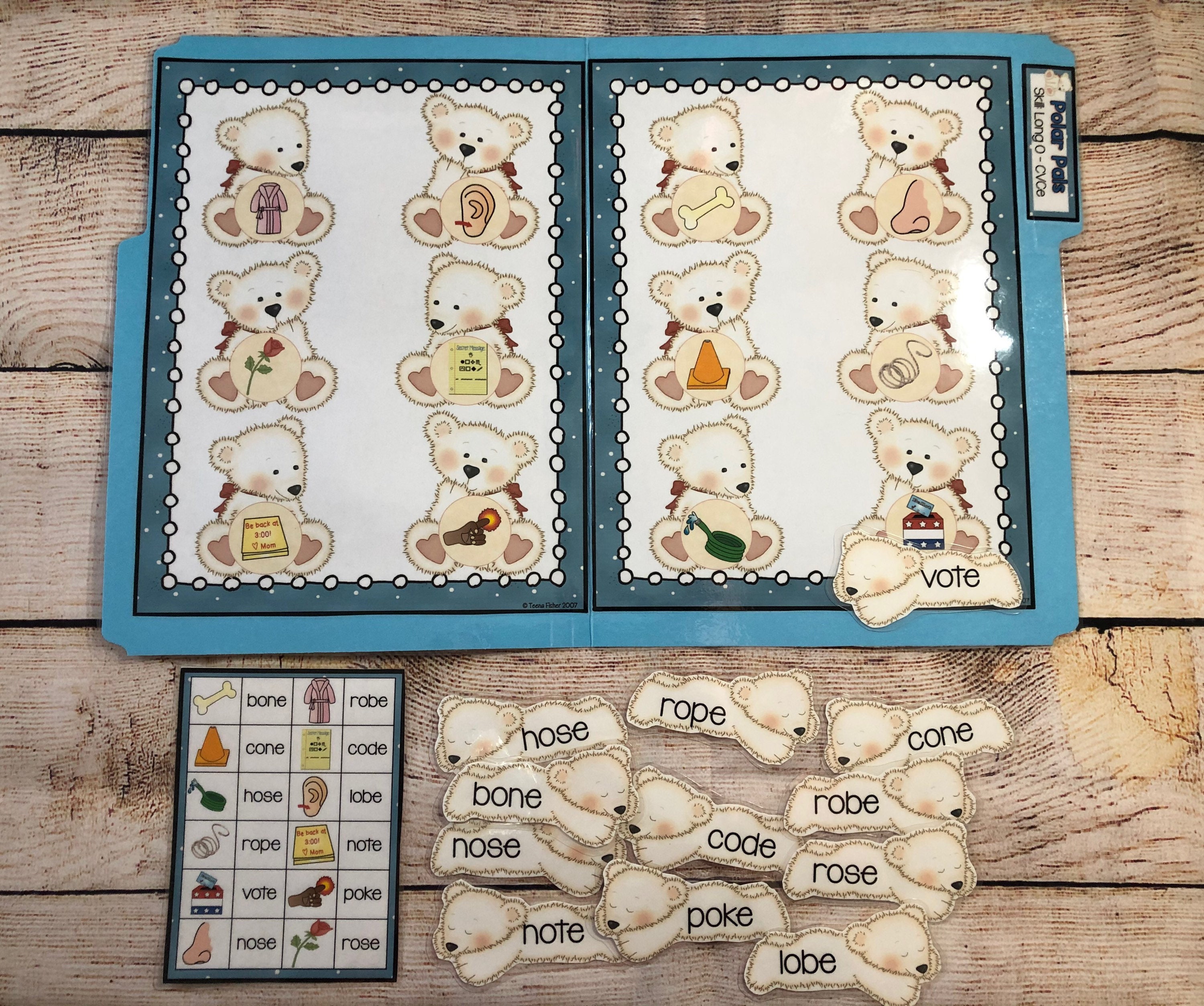 Polar Pals Literacy File Folder Game Long O Cvce Vowel Words Homeschool ...
