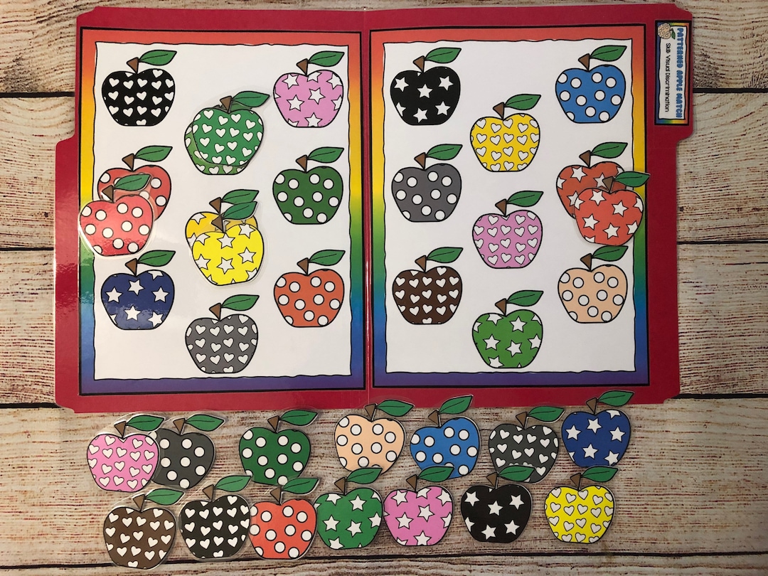 Patterned Apple Pattern Matching File Folder Game Kindergarten ...