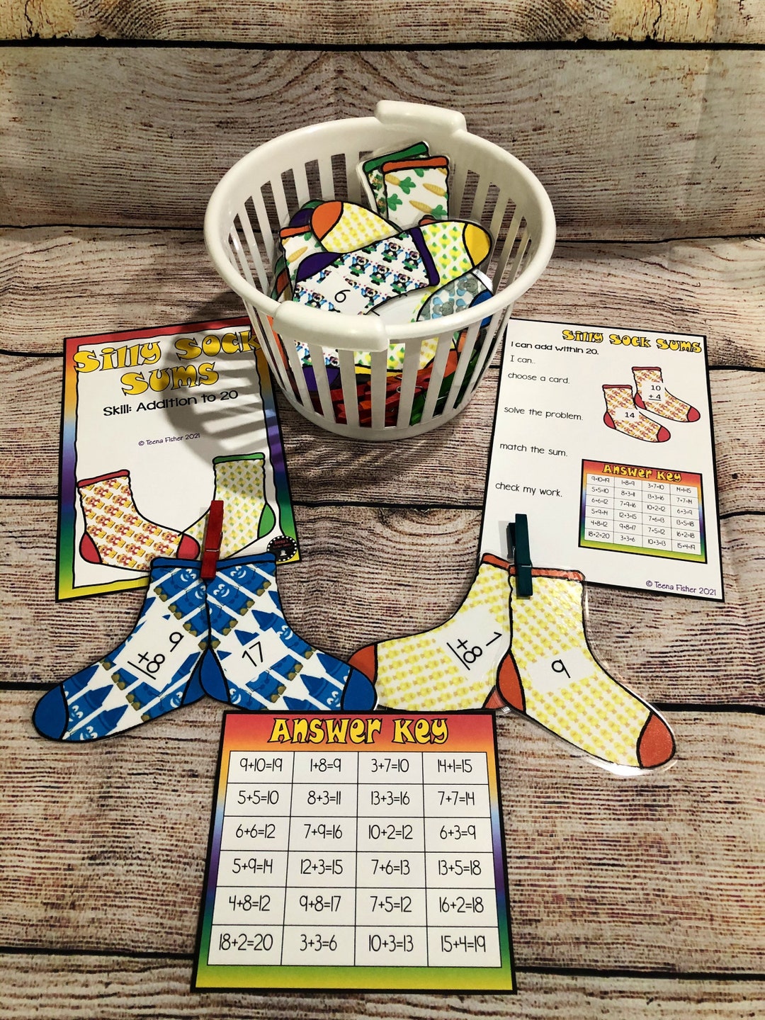 Silly Sock Sums Addition to 20 Math Game Kindergarten First Grade ...