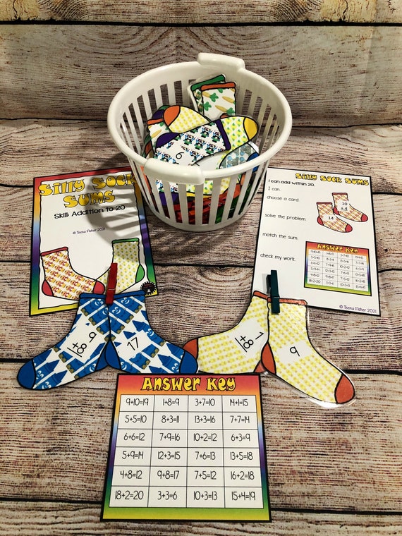 Silly Sock Sums Addition to 20 Math Game Kindergarten First | Etsy